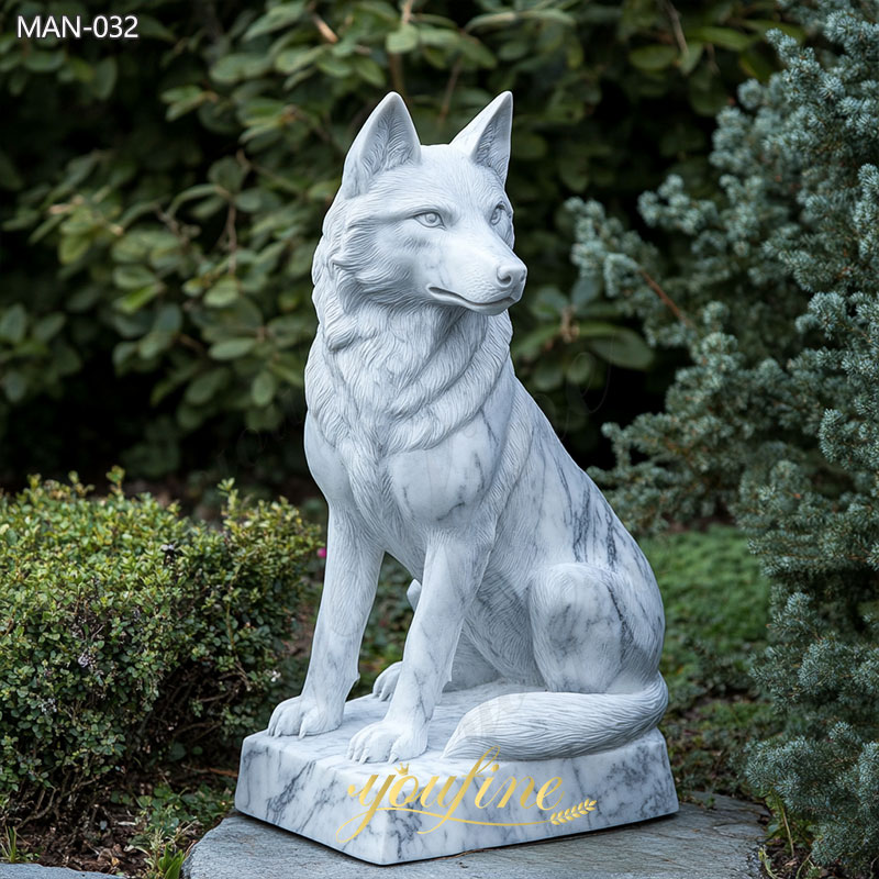 Garden Marble wolf Statue for Outdoor Decor