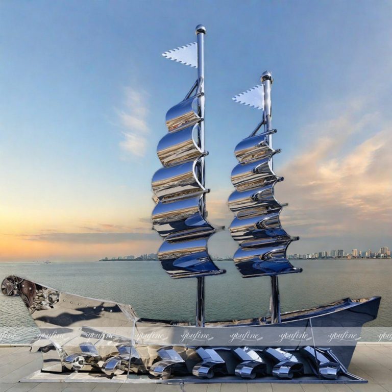 Stainless Steel Large Outdoor Boat Sculpture