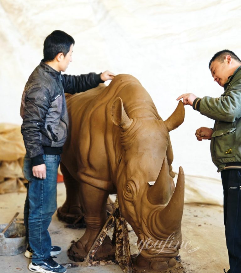 Standing Bronze Life Size Rhino Statue BAN-211