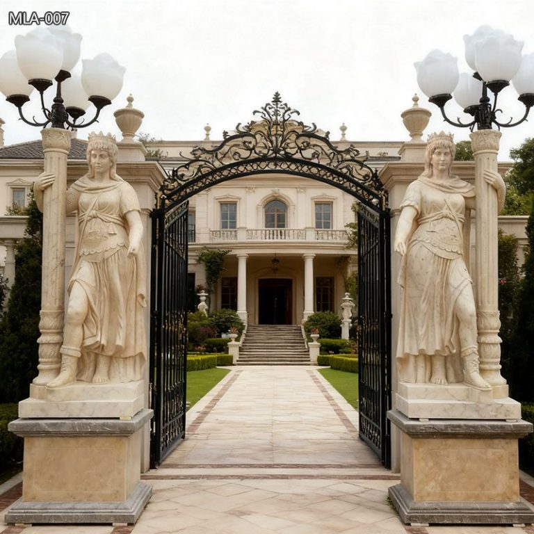 Natural Beige Marble Warrior Statue with Lighting